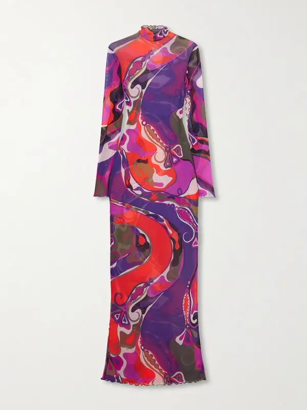 Emilio Pucci Printed Tulle Maxi Dress