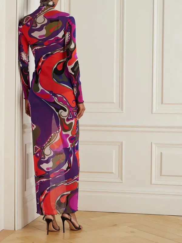 Emilio Pucci Printed Tulle Maxi Dress