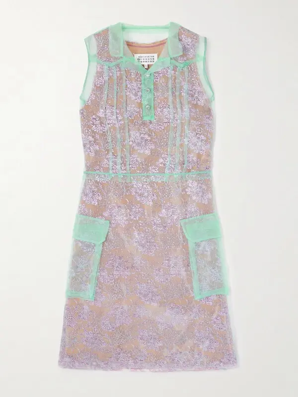 MAISON MARGIELA Layered Organza And Lace Midi Dress - Multi