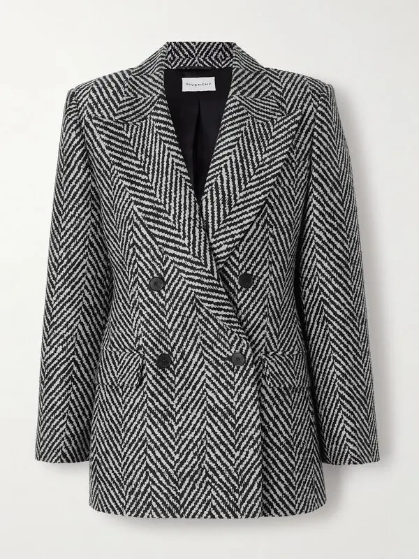 Givenchy Double-breasted Herringbone Wool-blend Blazer - Gray