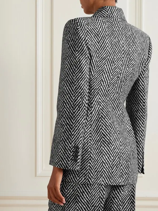 Givenchy Double-breasted Herringbone Wool-blend Blazer - Gray