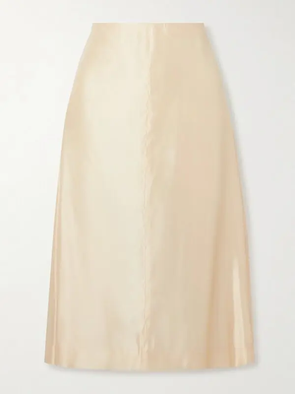 Khaite Nania Satin-twill Midi Skirt - Neutrals
