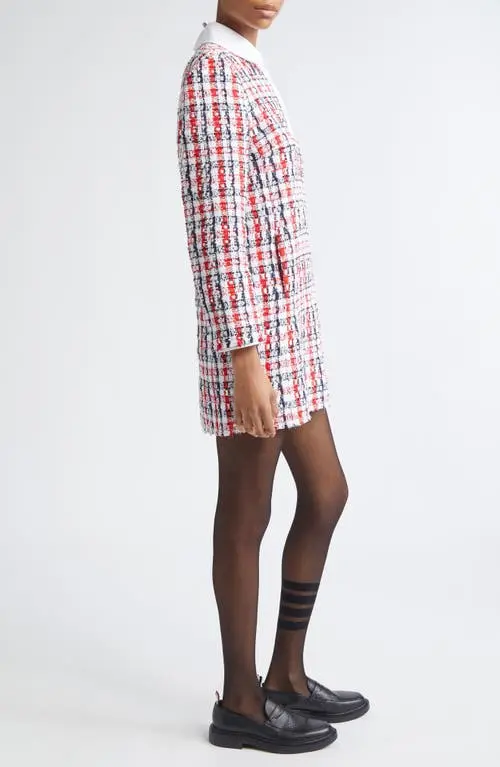 Thom Browne Long Sleeve Bouclé Tweed Dress - Red/white/blue