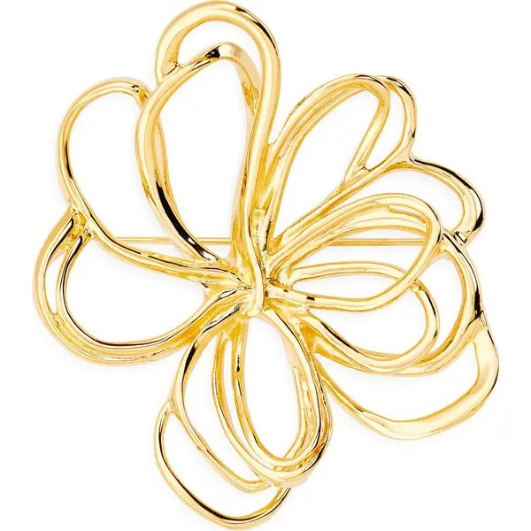 Oscar De La Renta Large Wire Flower Brooch - Gold