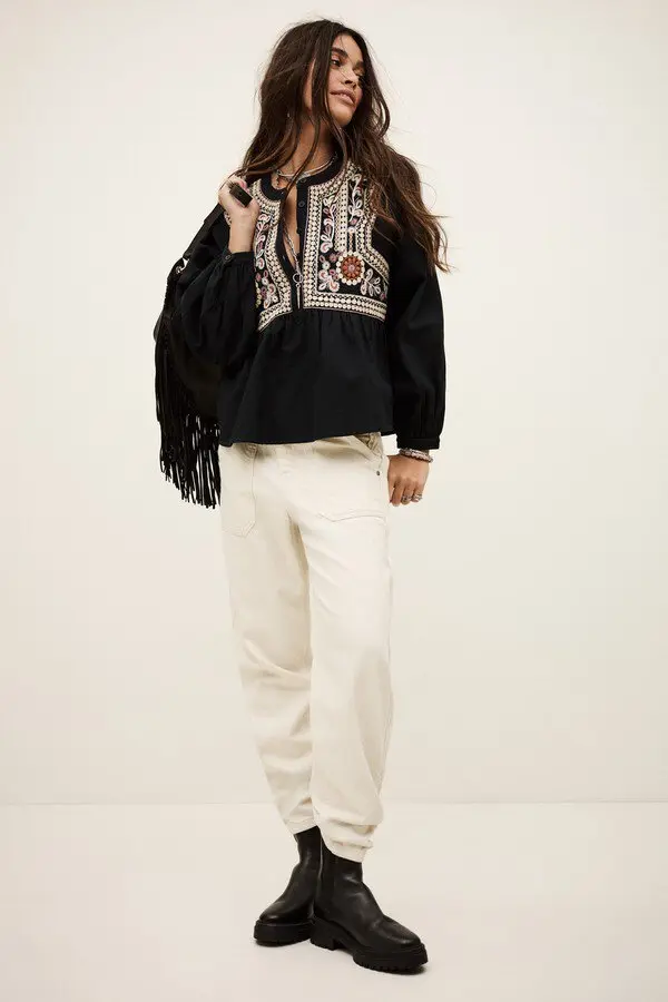 Ba&sh Alec Embroidered Blouse - Gray