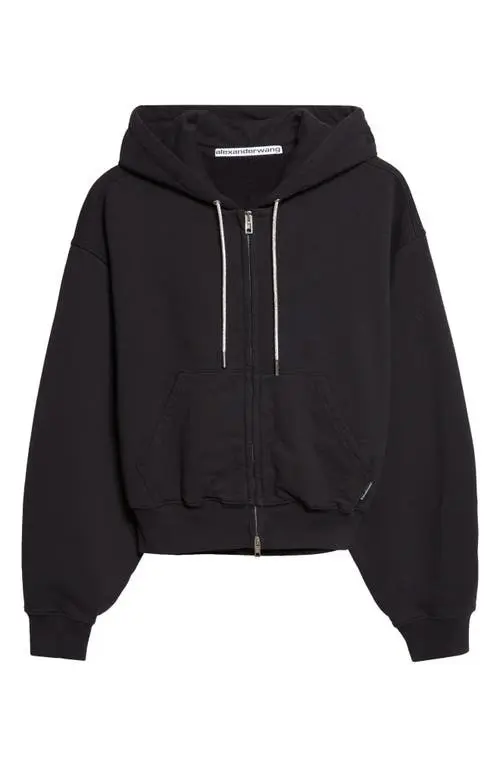 Alexander Wang Rhinestone Drawstring Zip Hoodie - Black 2