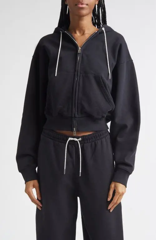 Alexander Wang Rhinestone Drawstring Zip Hoodie - Black 2
