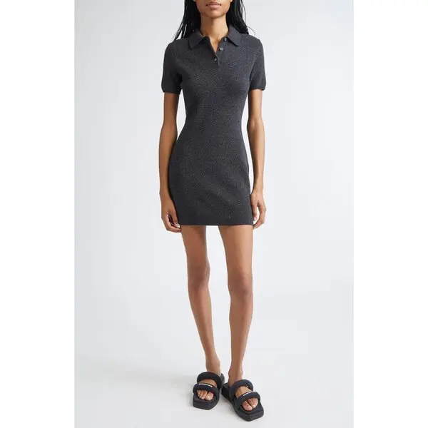 Alexander Wang Short Sleeve Wool Blend Polo Dress With Logo Patch