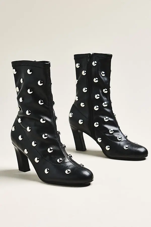 Maeve Studded Stretch Ankle Boots - Black