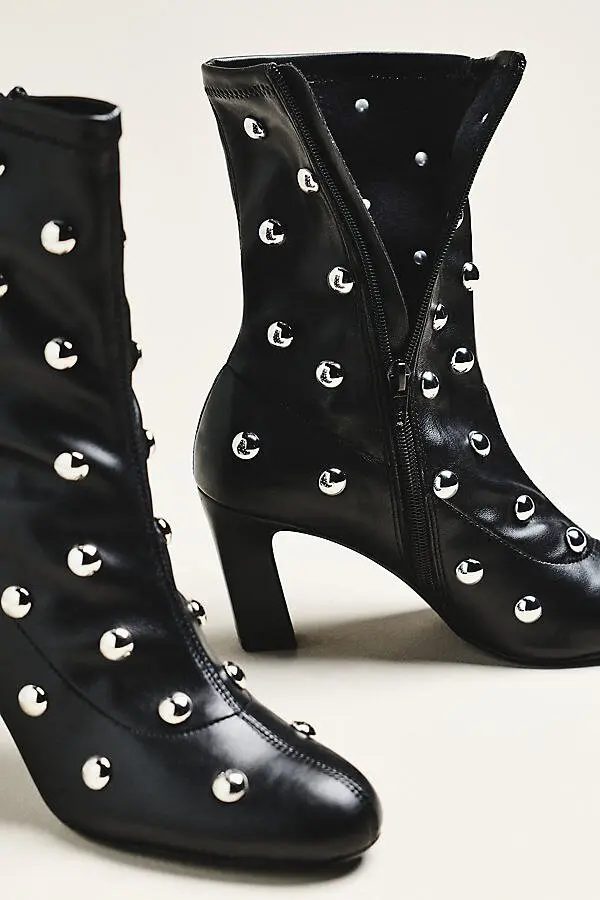 Maeve Studded Stretch Ankle Boots - Black