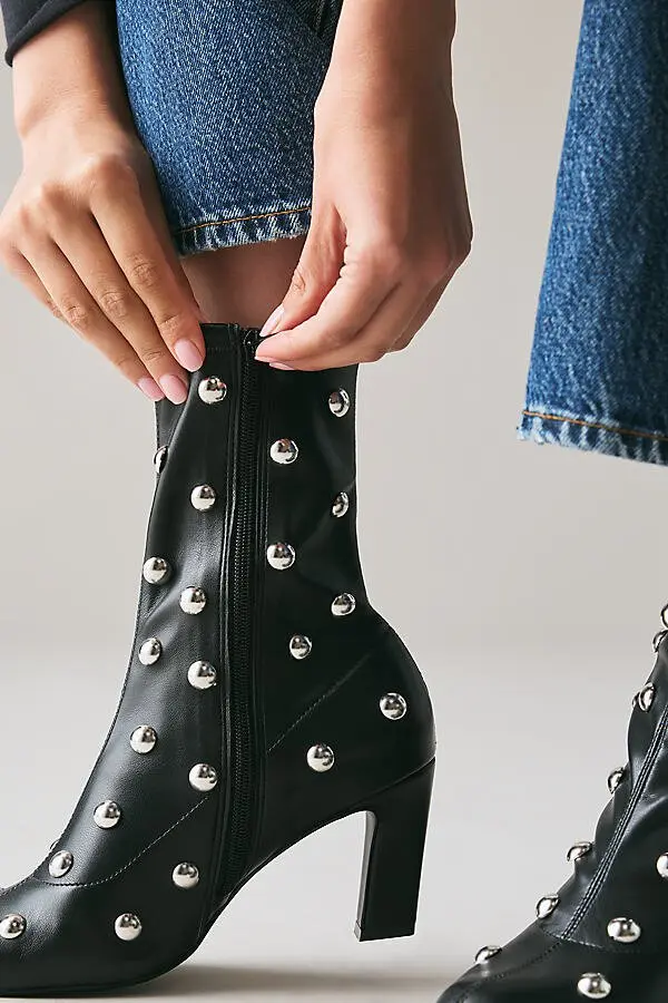 Maeve Studded Stretch Ankle Boots - Black