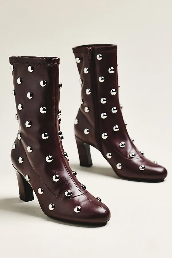 Maeve Studded Stretch Ankle Boots - Night Cherry