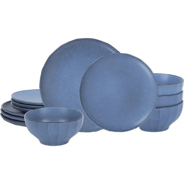 STONE + LAIN Rio Stoneware 12-piece Dinnerware Set - Blue