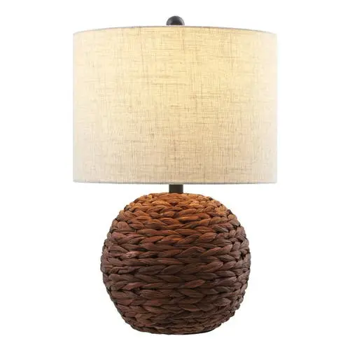 JONATHAN Y Camilo 21.5" Modern Coastal Woven Rattan Globe Led Table Lamp - Dark Brown