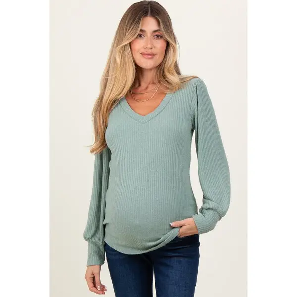 PINKBLUSH Ribbed Knit V-neck Top
