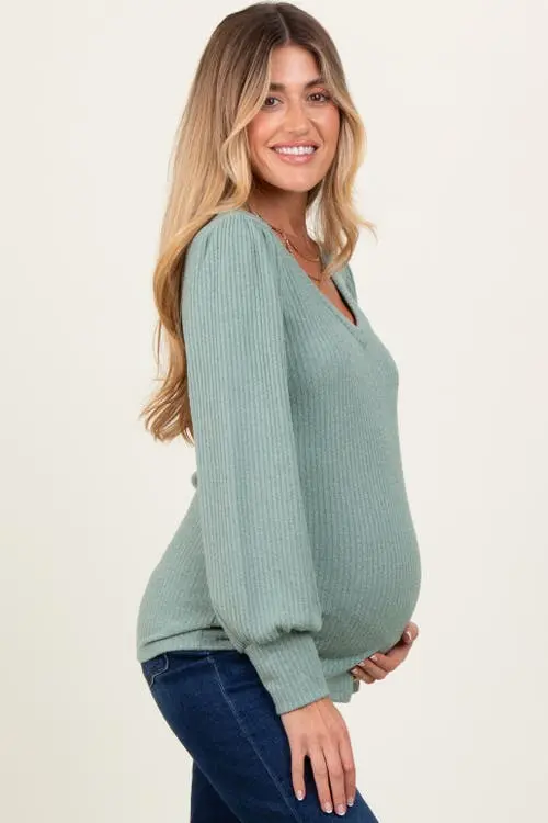 PINKBLUSH Ribbed Knit V-neck Top
