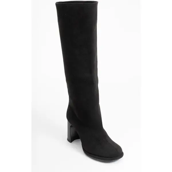 PROLOGUE SHOES Josette Knee High Block Heel Boots - Black Suede Faux Leather