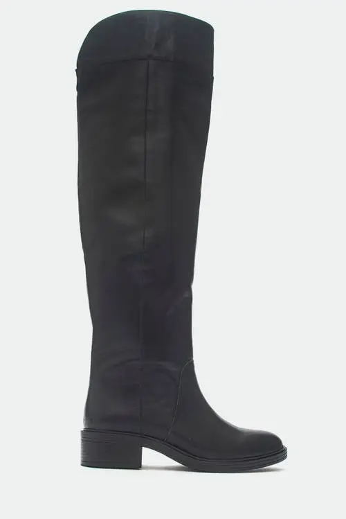 FOREVER & ALWAYS SHOES Leather Over-the-knee Boots - Black Leather