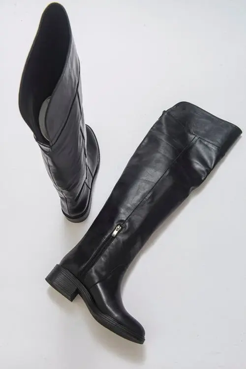 FOREVER & ALWAYS SHOES Leather Over-the-knee Boots - Black Leather