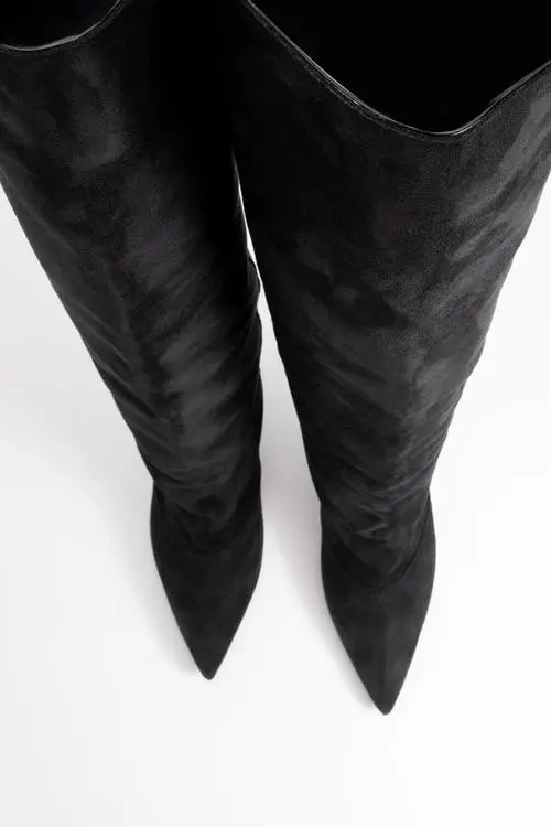 PROLOGUE SHOES Zach Over-the-knee Boots - Black Suede Faux Leather
