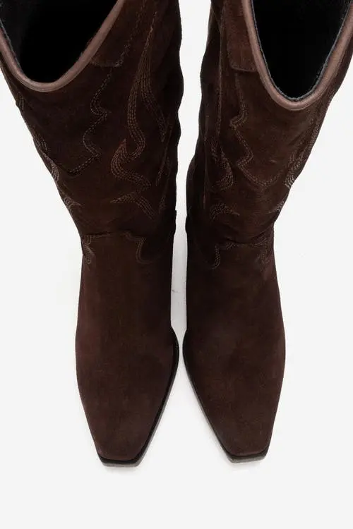 FOREVER & ALWAYS SHOES Pietro Leather Western Knee High Boots - Brown Suede Leather