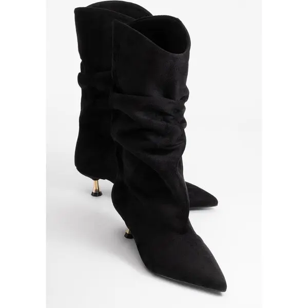 PROLOGUE SHOES Stein Pointed-toe Boots - Black Suede Faux Leather