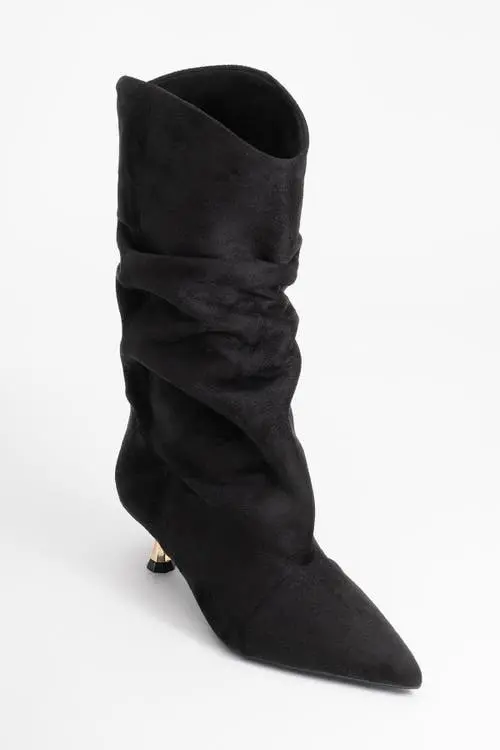 PROLOGUE SHOES Stein Pointed-toe Boots - Black Suede Faux Leather