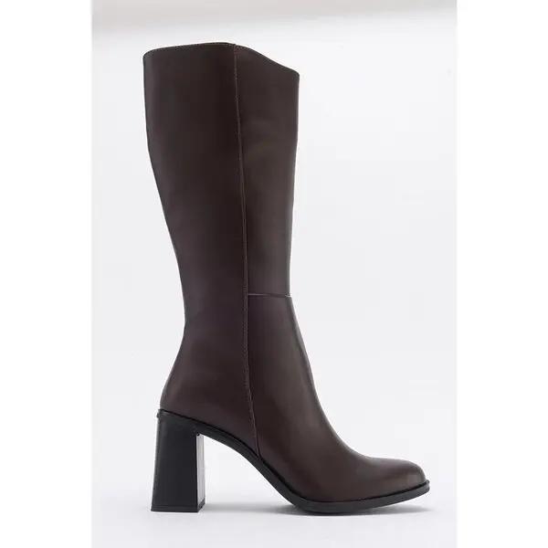 PROLOGUE SHOES Maranta Heeled Knee High Boots - Brown Faux Leather