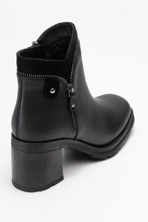 PROLOGUE SHOES Parly Zip-block Heel Boots - Black Faux Leather