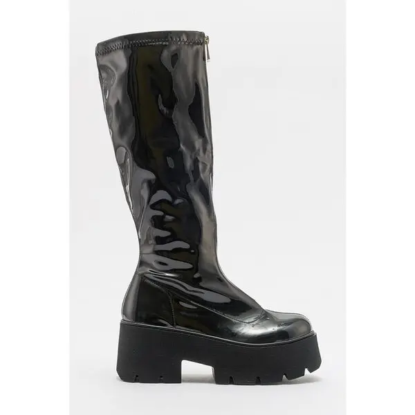 PROLOGUE SHOES Amaronte Chunky Zip-up Boots - Black Patent Faux Leather