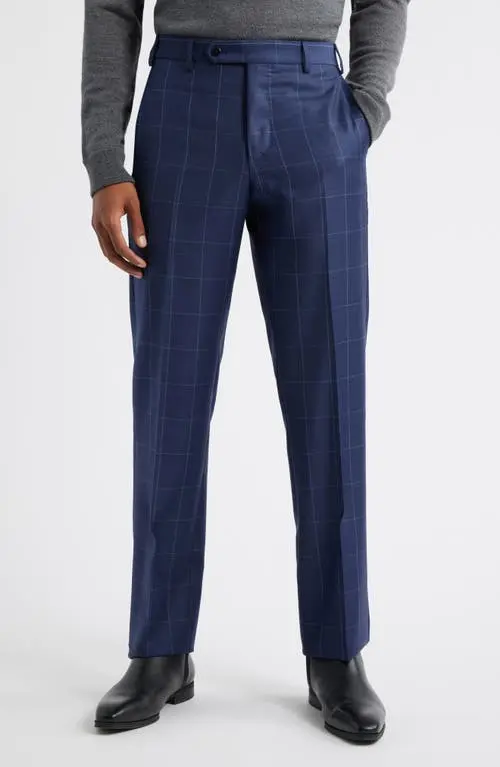 Zanella Devon Flat-front Windowpane Wool Trousers - Blue