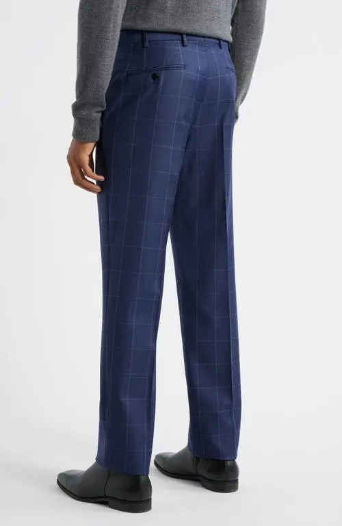 Zanella Devon Flat-front Windowpane Wool Trousers - Blue
