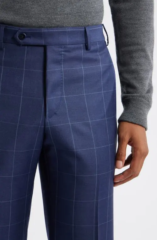 Zanella Devon Flat-front Windowpane Wool Trousers - Blue