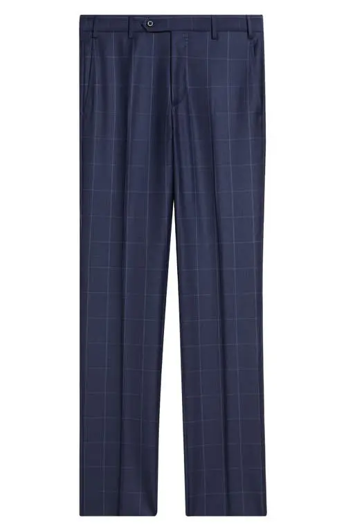 Zanella Devon Flat-front Windowpane Wool Trousers - Blue