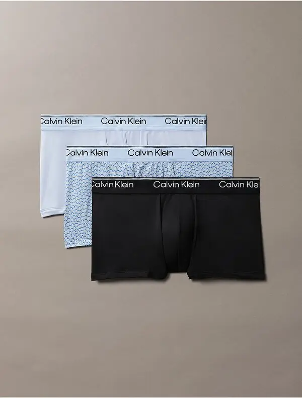 Calvin Klein Microfiber Stretch 3-pack Low Rise Trunk - Black / Cactus Dot Print / Casual Blue