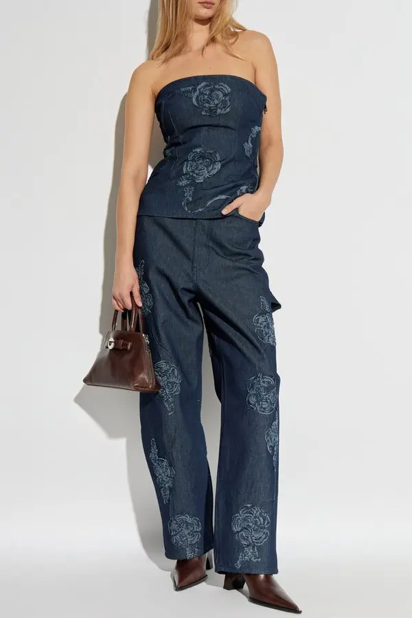 ROTATE BY BIRGER CHRISTENSEN Jeans With Embroidered Floral Appliqués