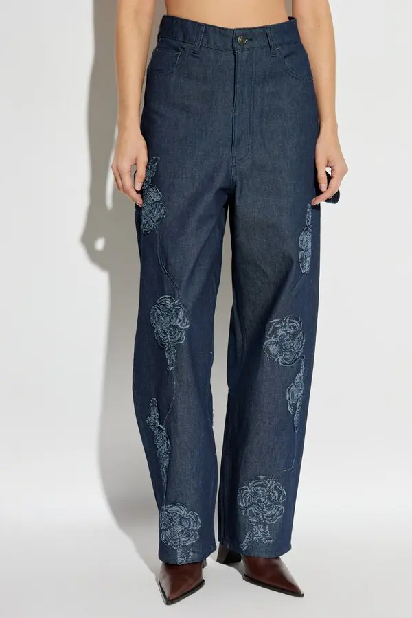 ROTATE BY BIRGER CHRISTENSEN Jeans With Embroidered Floral Appliqués