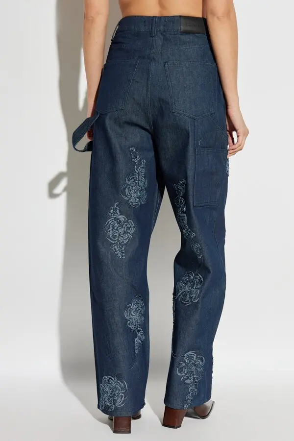 ROTATE BY BIRGER CHRISTENSEN Jeans With Embroidered Floral Appliqués