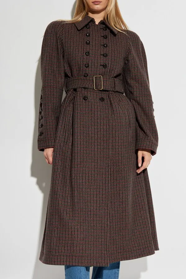 Chloé Plaid Patterned Belted Coat - Brown