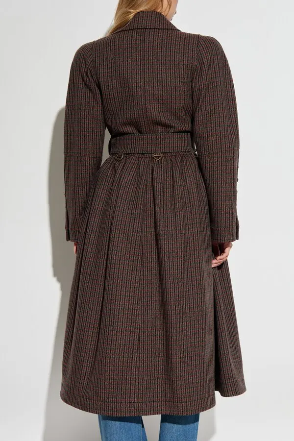 Chloé Plaid Patterned Belted Coat - Brown