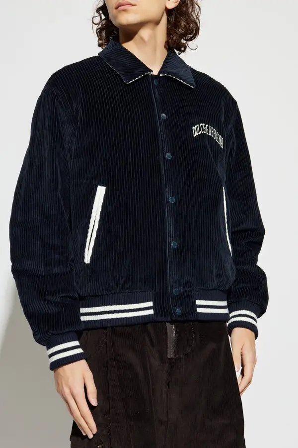 Dolce & Gabbana Corduroy Bomber Jacket With Embroidered Logo