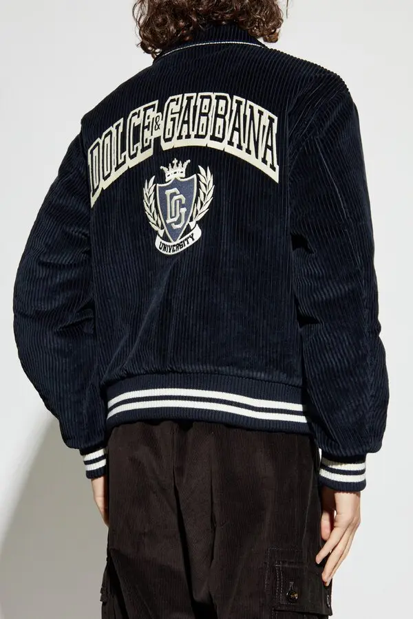 Dolce & Gabbana Corduroy Bomber Jacket With Embroidered Logo
