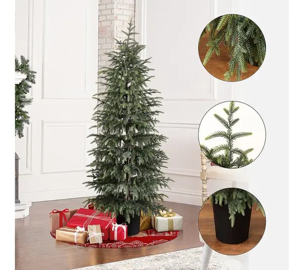 LUXEN HOME Luxenhome 5ft Artificial Green Branches Xmas Fir Tree Potted - One-color