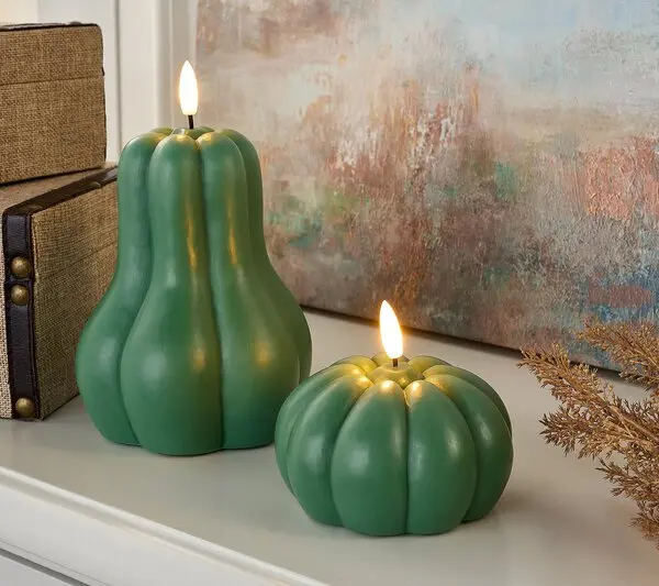 HOME REFLECTIONS As Is S/2 Flameless Pumpkin Figural Candles - One-color