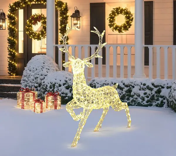 LUXEN HOME Luxenhome Lighted Christmas Reindeer Decor With Timer - One-color
