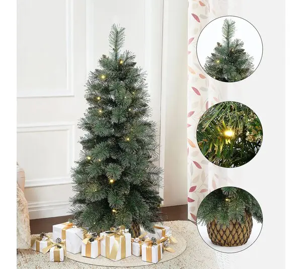 LUXEN HOME Luxenhome 4ft Pre-lit Xmas Tree Potted, Glitter Ed Branches - One-color