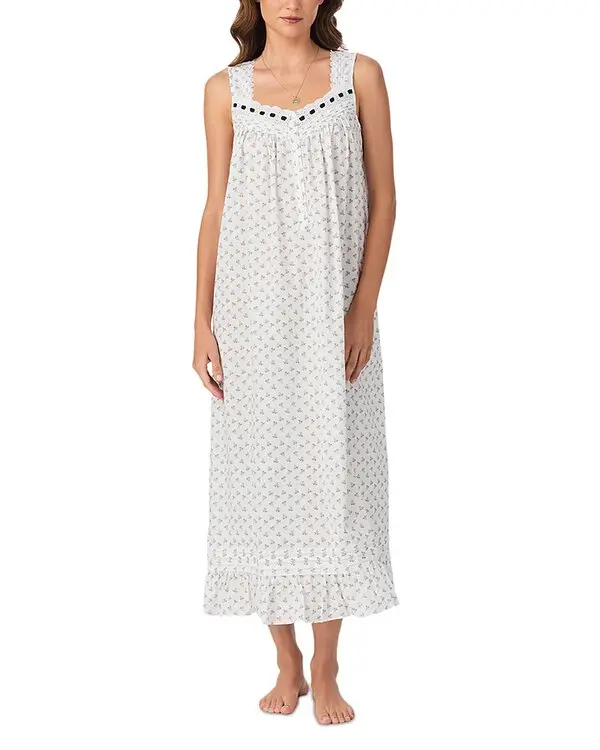 Eileen West The Eileen Cotton Lawn Sleeveless Ballet Nightgown - White/print