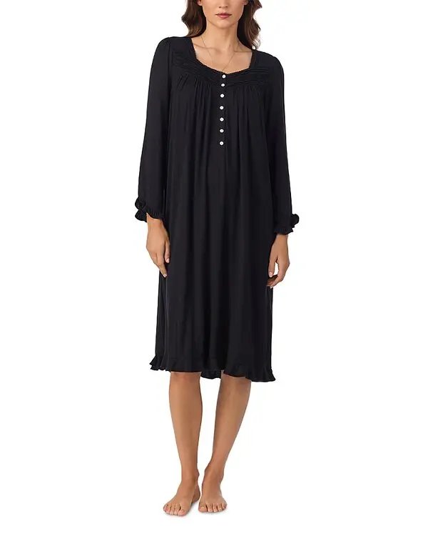 Eileen West Iconic Long Sleeve Long Nightgown - Black
