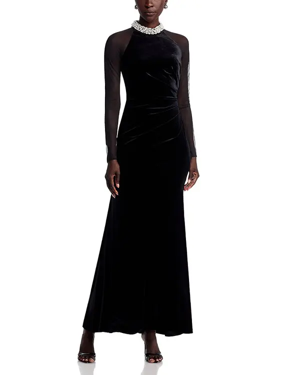 Eliza J Necklace Collar Illusion Sleeve Velvet Gown