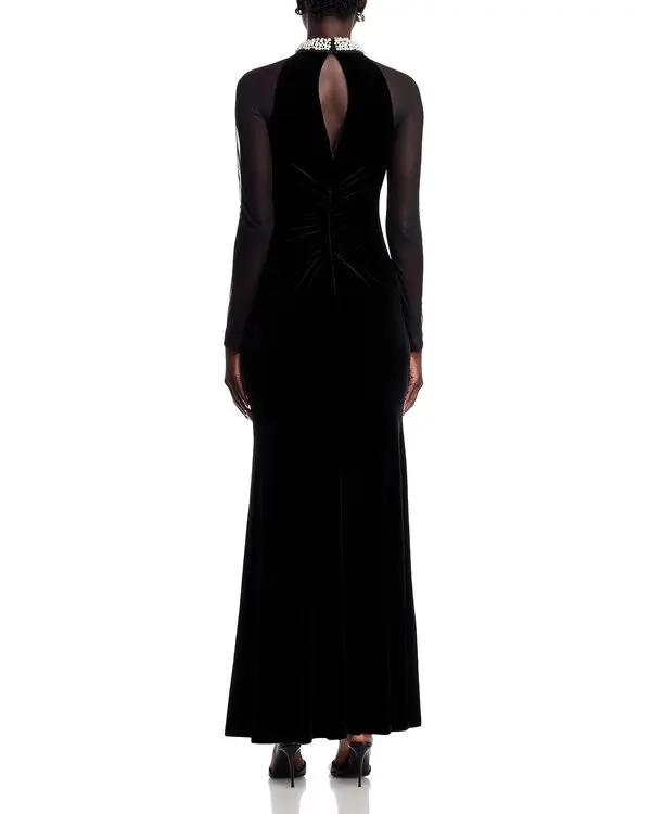 Eliza J Necklace Collar Illusion Sleeve Velvet Gown